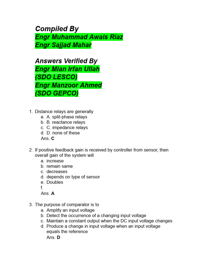 Electrical Engineering MCQs Compilation | PDF | Electric Motor | Electric Power Transmission