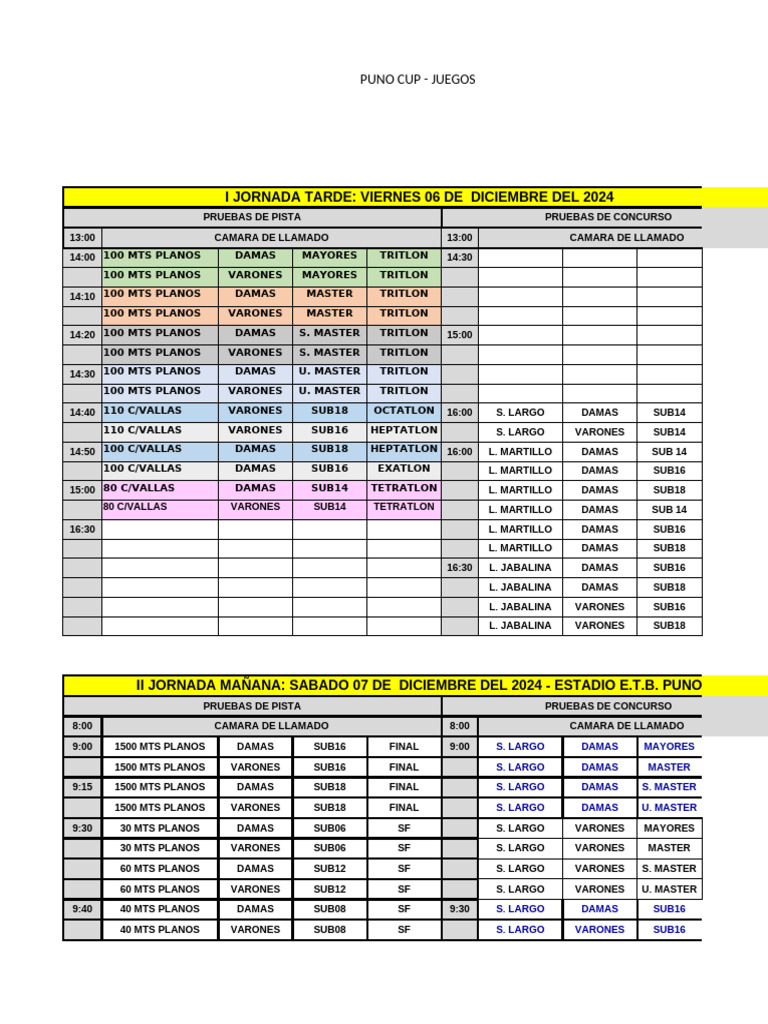 Programa Horario Puno Cup | PDF