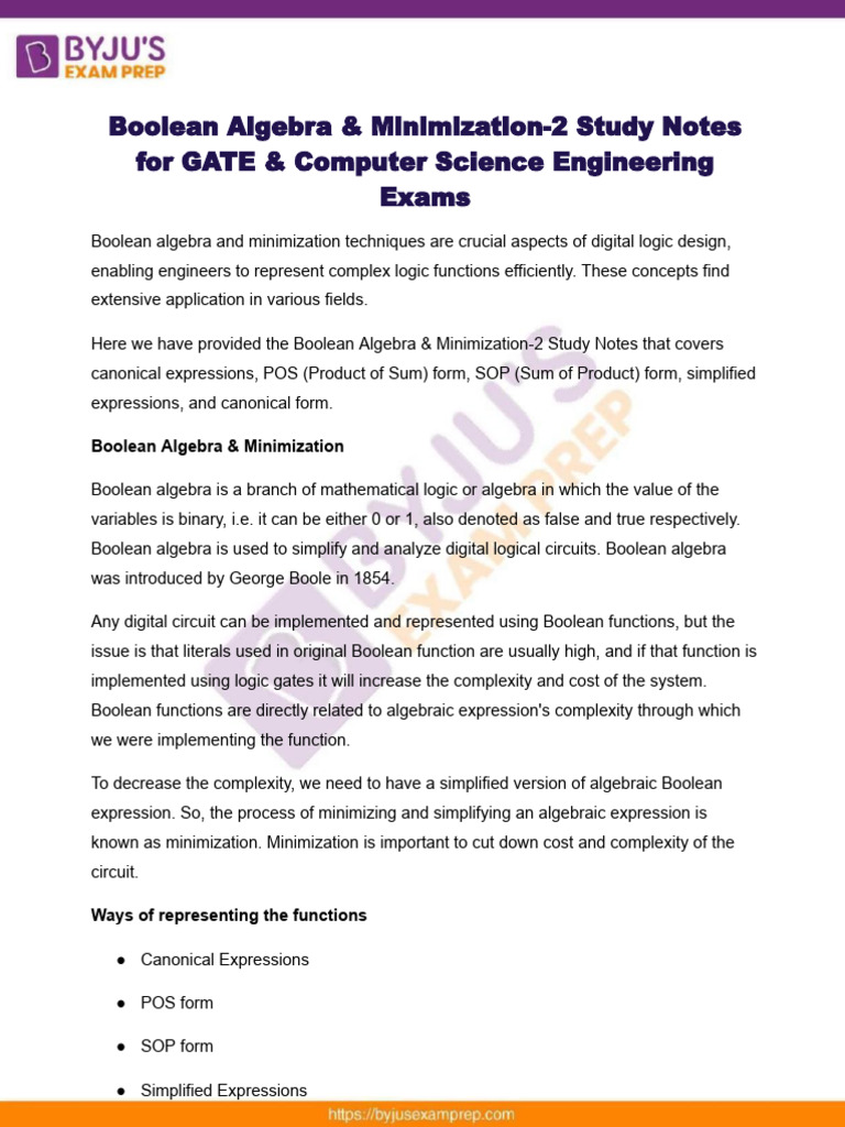 Boolean Algebra Minimization 2 Study Notes For Gate Computer Science ... Boolean Algebra Minimization 2 Study Notes For Gate Computer Science ...