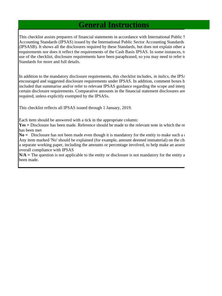 IPSAS Disclosure Checklist | PDF | Equity (Finance) | Financial Statement