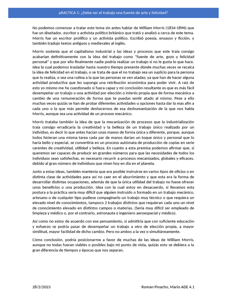 Practica 1 W.Morris | PDF | Felicidad | Creatividad
