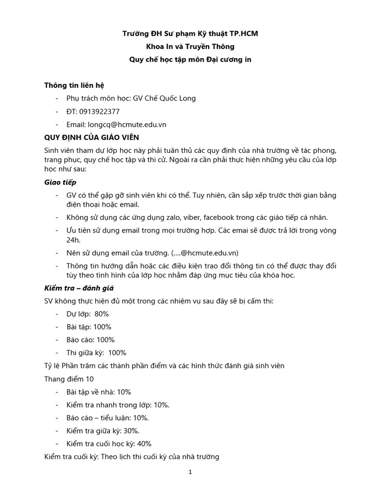 Quy Chế Học Tập Mon DCI | PDF