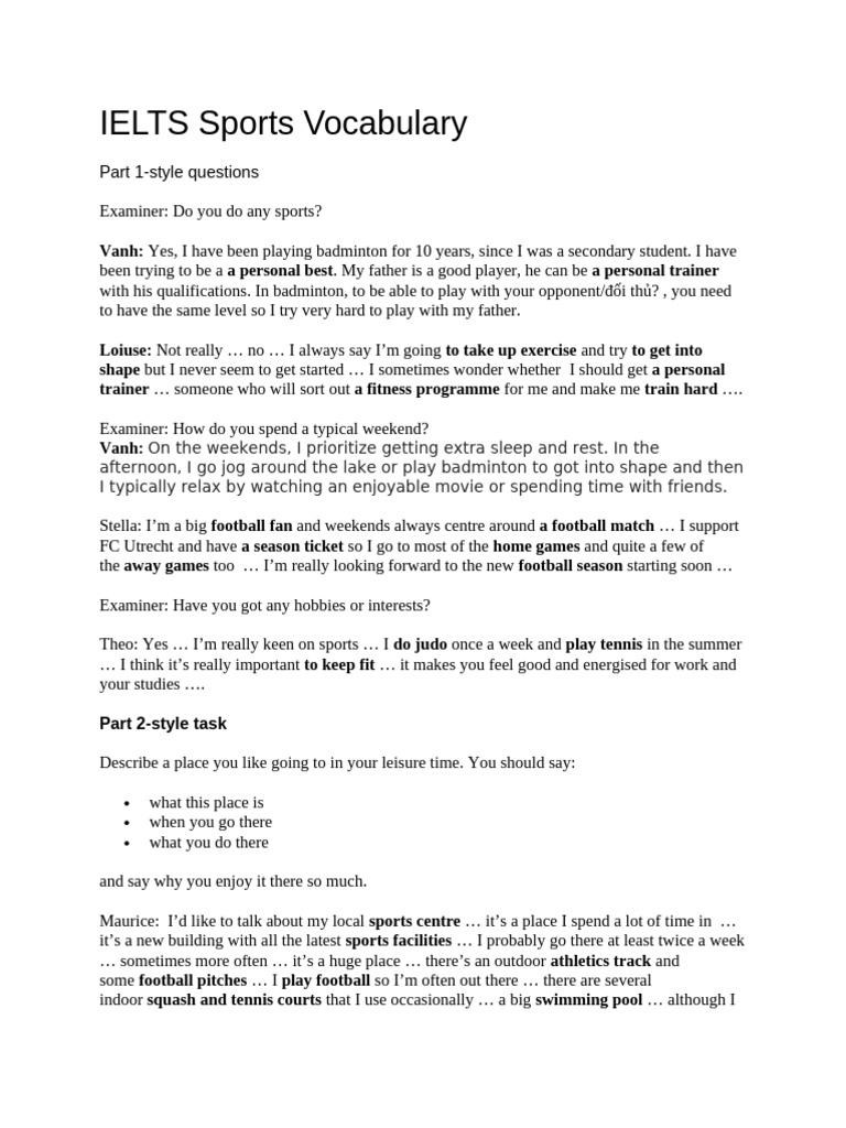 IELTS Sports Vocabulary | PDF | Swimming