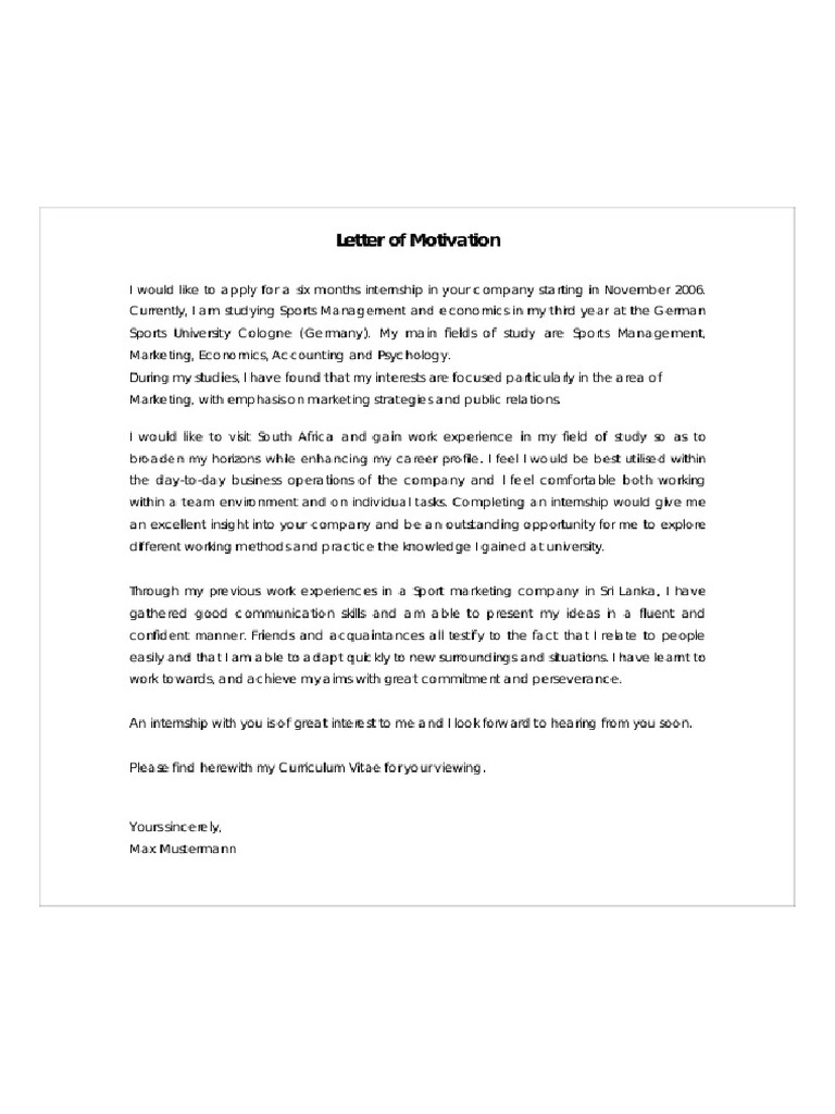 Motivation Letter Template For Job | PDF