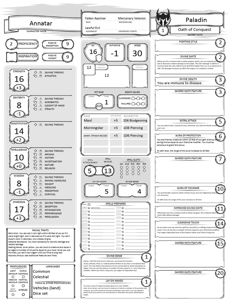 Annatar Fallen Aasimar Conquest Paladin | PDF | Role Playing Games