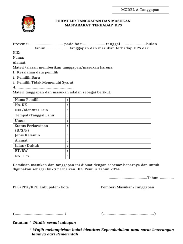 Formulir Tanggapan Dan Masukan | PDF