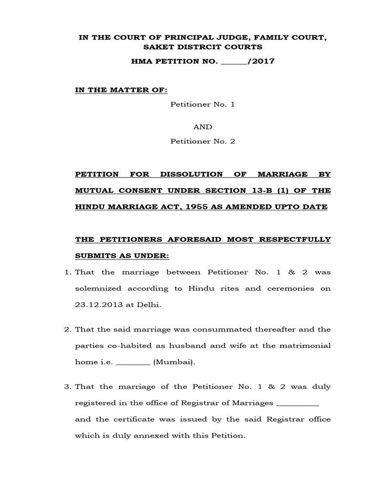 Mutual Divorce Petition Format | PDF | Affidavit | Marriage