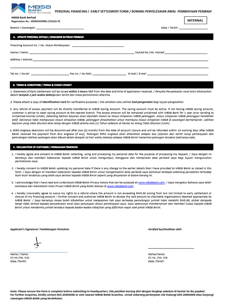 Redemption Statement Form - INTERNAL | PDF