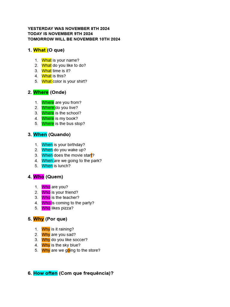Question Words | PDF