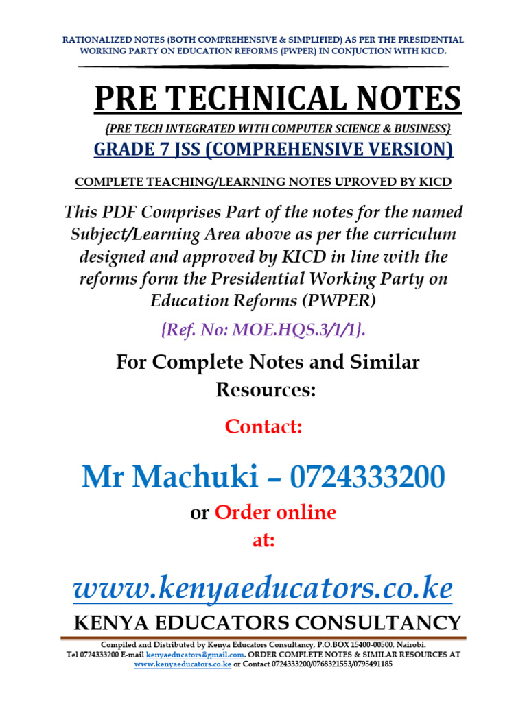 Pre Tech Grade 7 Jss Comprehensive Notes | PDF