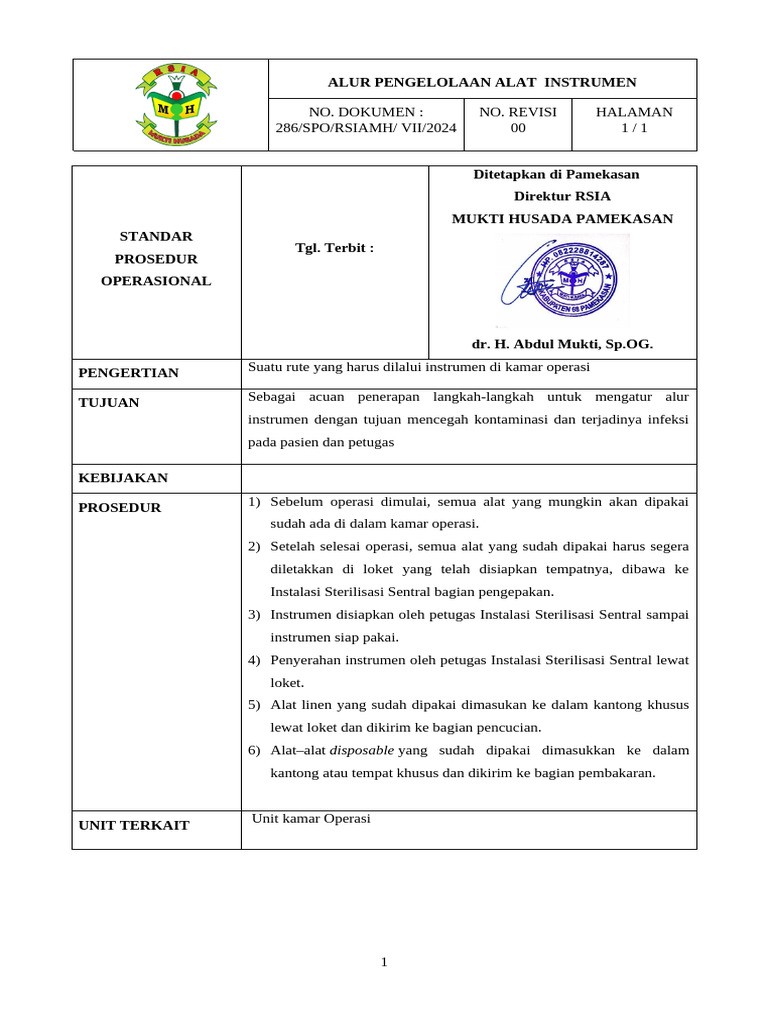 17 Spo Alur Pengelolaan Instrumen Dan Linen | PDF