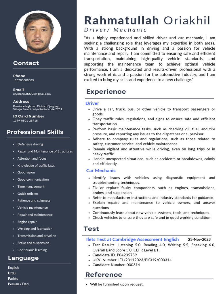 CV of Rahmatullah Oriakhil | PDF | Auto Mechanic | Vehicles