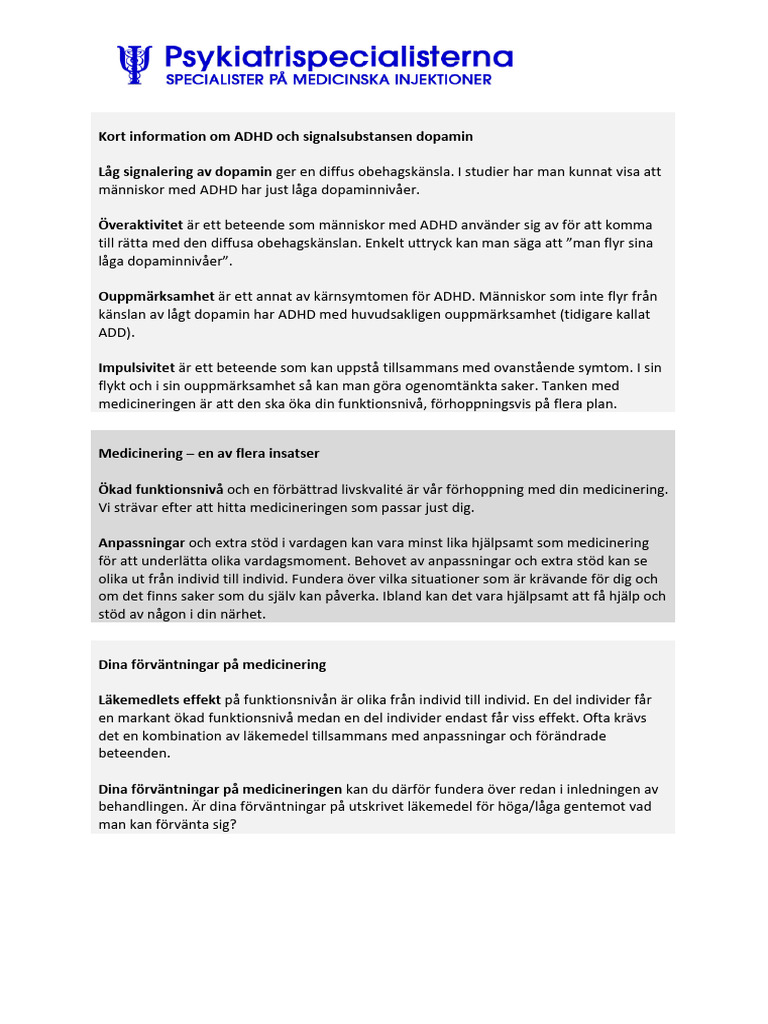 ELVANSE Info & Upptrappningsschema Vuxen | PDF