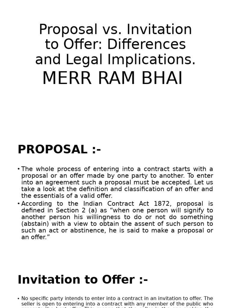 Proposal vs. Invitation to Offer Explained | PDF | Law Of Obligations ...