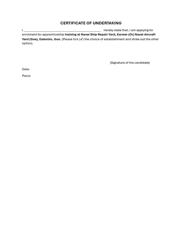 Certificate of Undertaking | PDF
