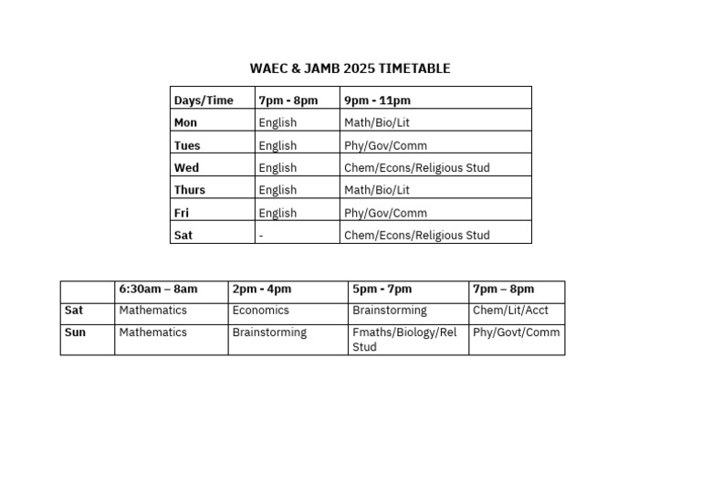 Waec & Jamb 2025 Timetable | PDF