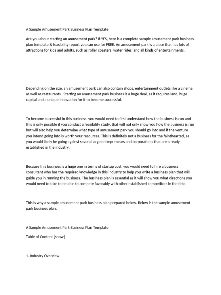 A Sample Amusement Park Business Plan Template | PDF | Point Of Sale ...