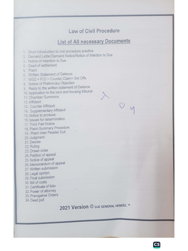 Civil Procedure Documents, Compiled by Aggrey Enock | PDF