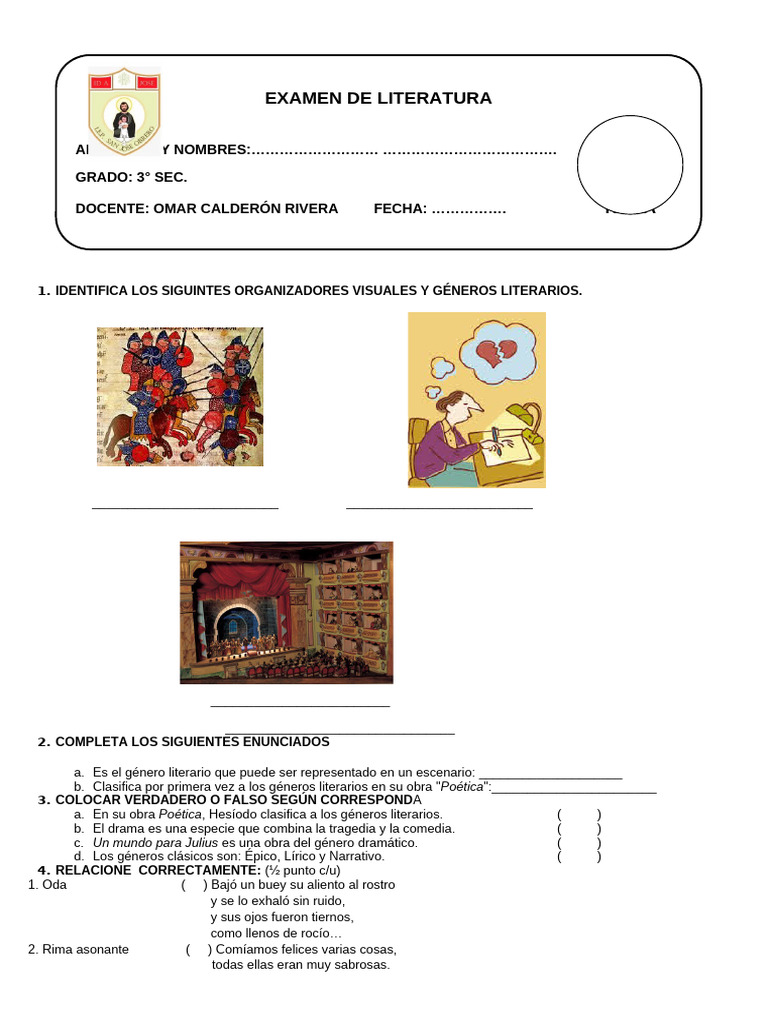 Examen Literatura | PDF | Poesía | Poesía épica