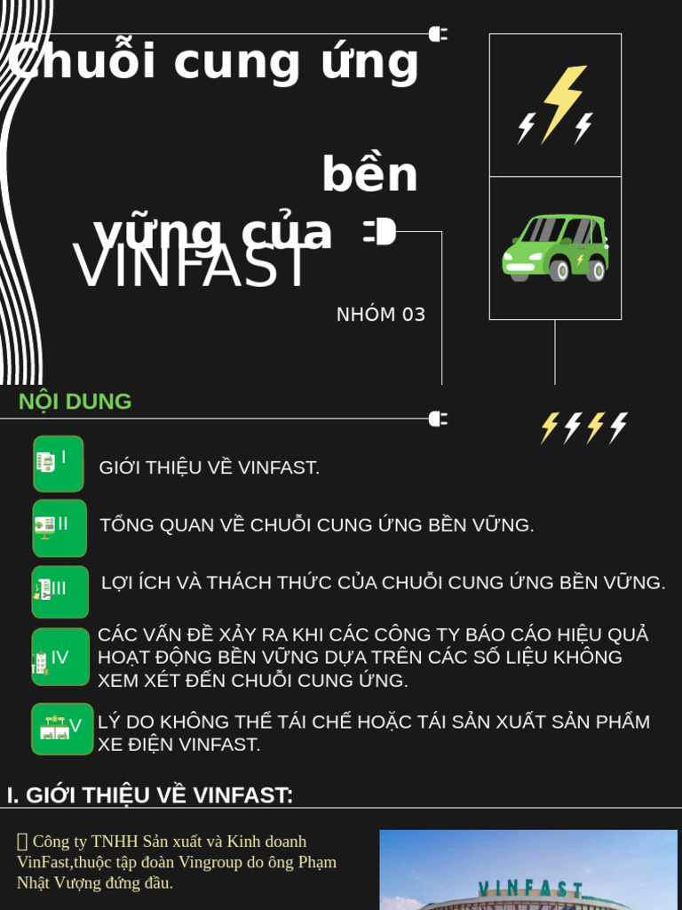 Nhóm 03 - Chuỗi Cung Ứng Bền Vững Của Tập Đoàn Xe Điện VinFast. | PDF