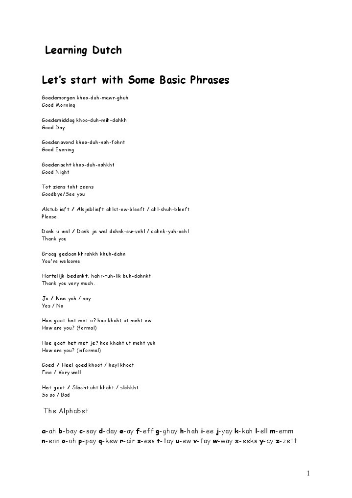 Basic Dutch Lesson 1 | PDF | Human Voice | Languages Of Europe