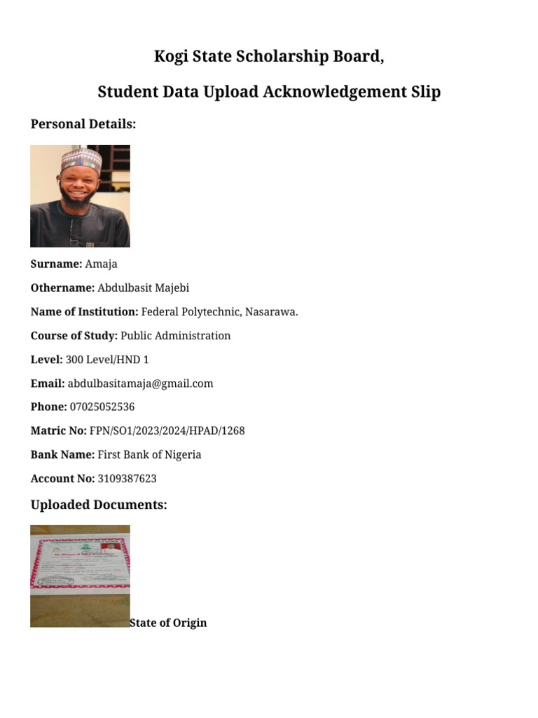 Student Data Upload Acknowledgement Slip | PDF