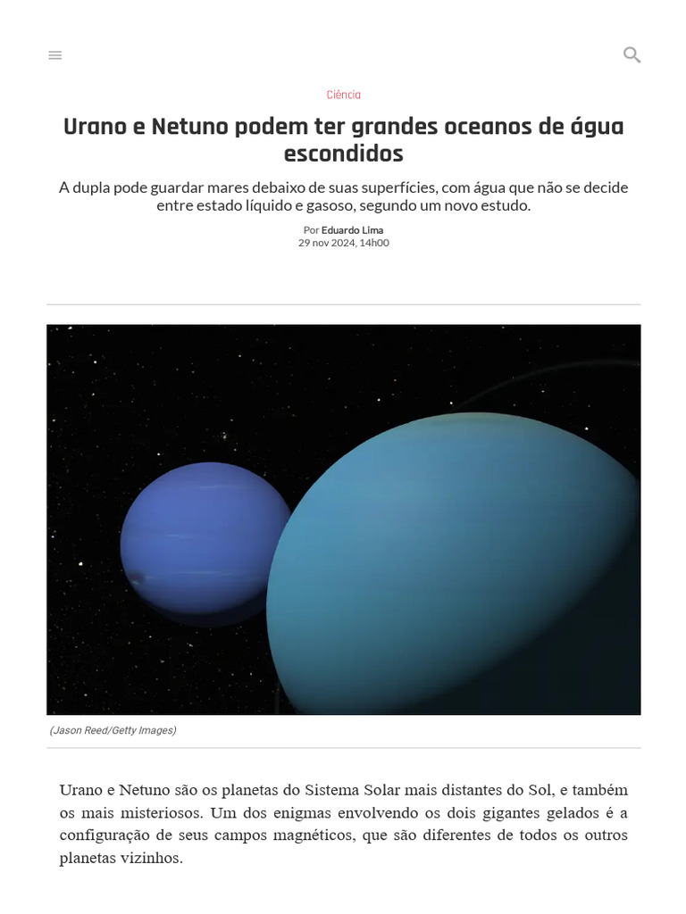 Urano e Netuno Podem Ter Grandes Oceanos de Água... - Super | PDF ...