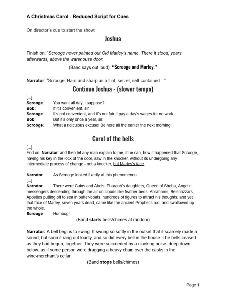 A Christmas Carol - Reduced Script For Cues | PDF | Ebenezer Scrooge ...
