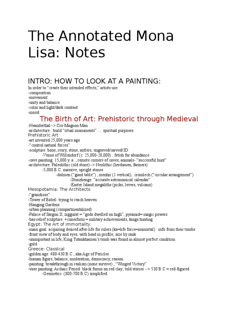 Annotated Mona Lisa | PDF | Portrait Painting | Impressionism