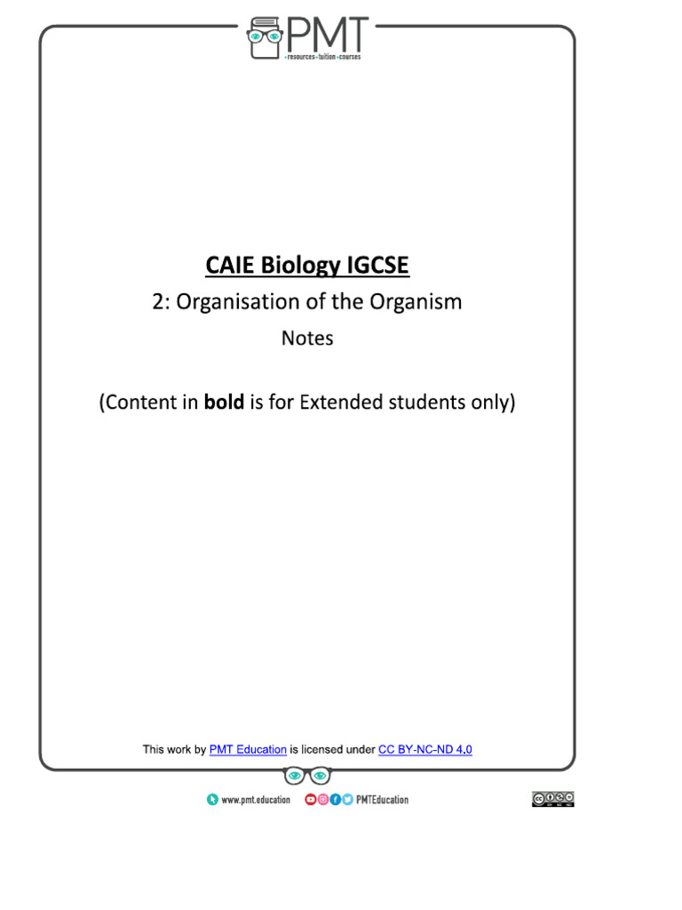 Topic 2 Organisation of The Organism - CAIE Biology IGCSE | PDF