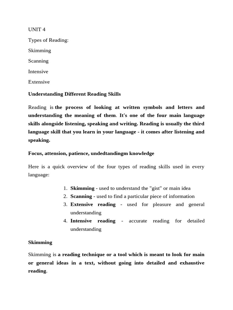 Unit 4 Reading | PDF | Speed Reading | Information