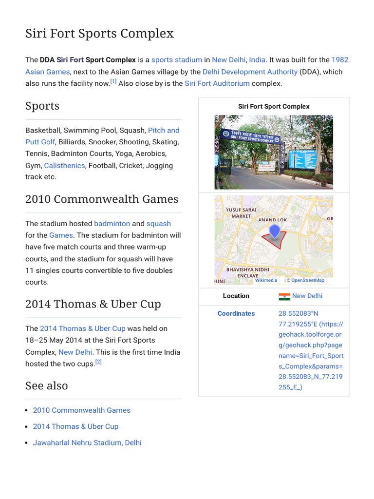 Siri Fort Sports Complex - Wikipedia | PDF | Sports