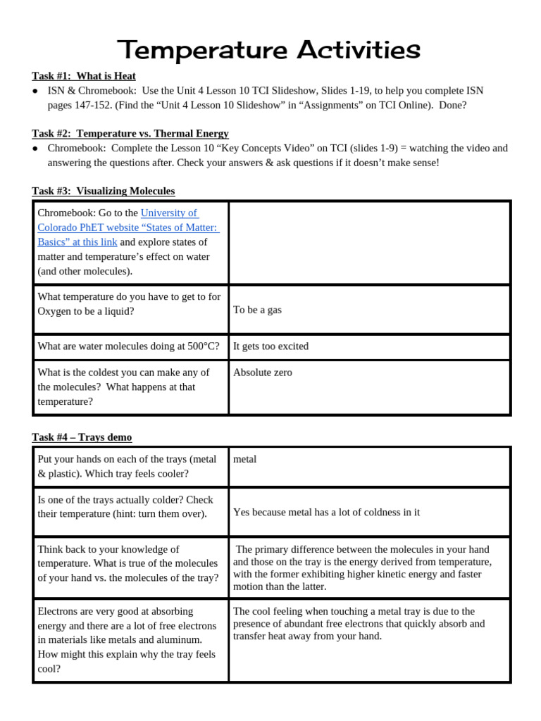 Middle School Science Activities | PDF | Temperature | Heat