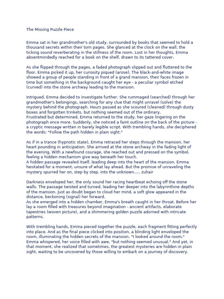 Narrative Story The Missing Puzzle Piece | PDF