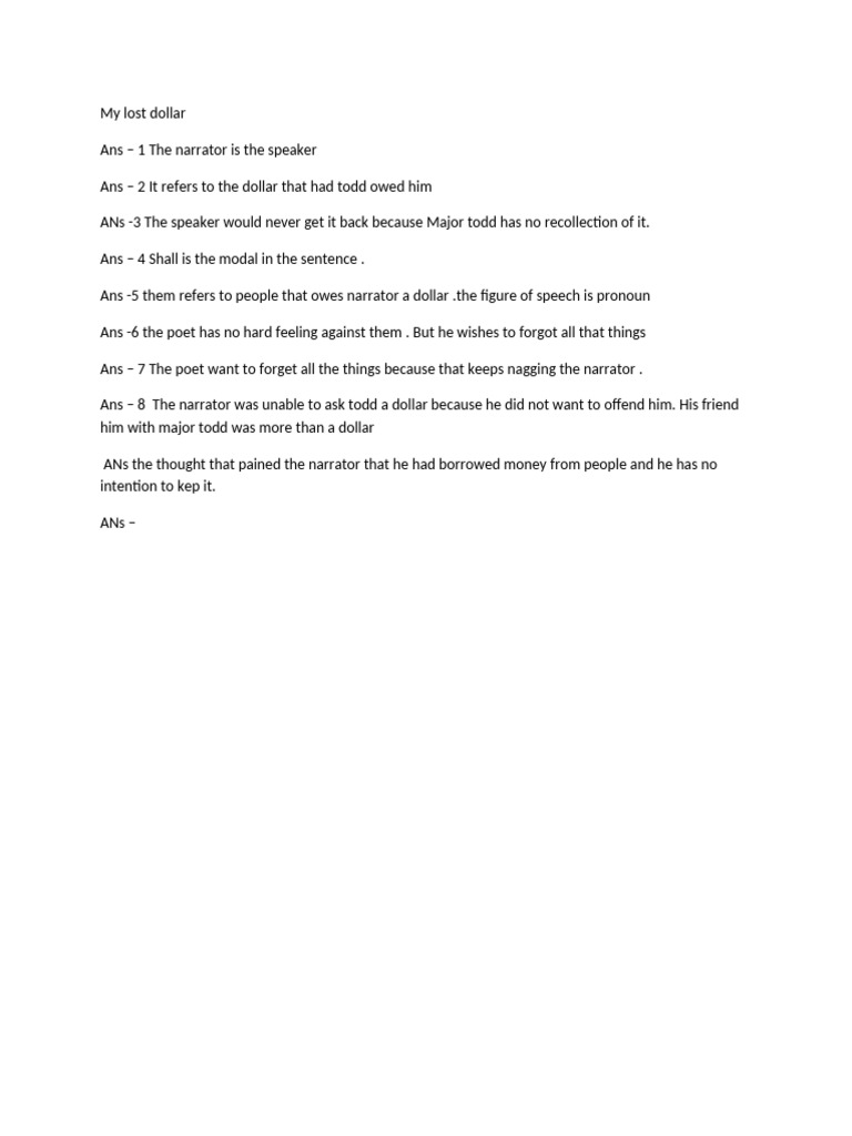 The Narrator's Lost Dollar Dilemma | PDF