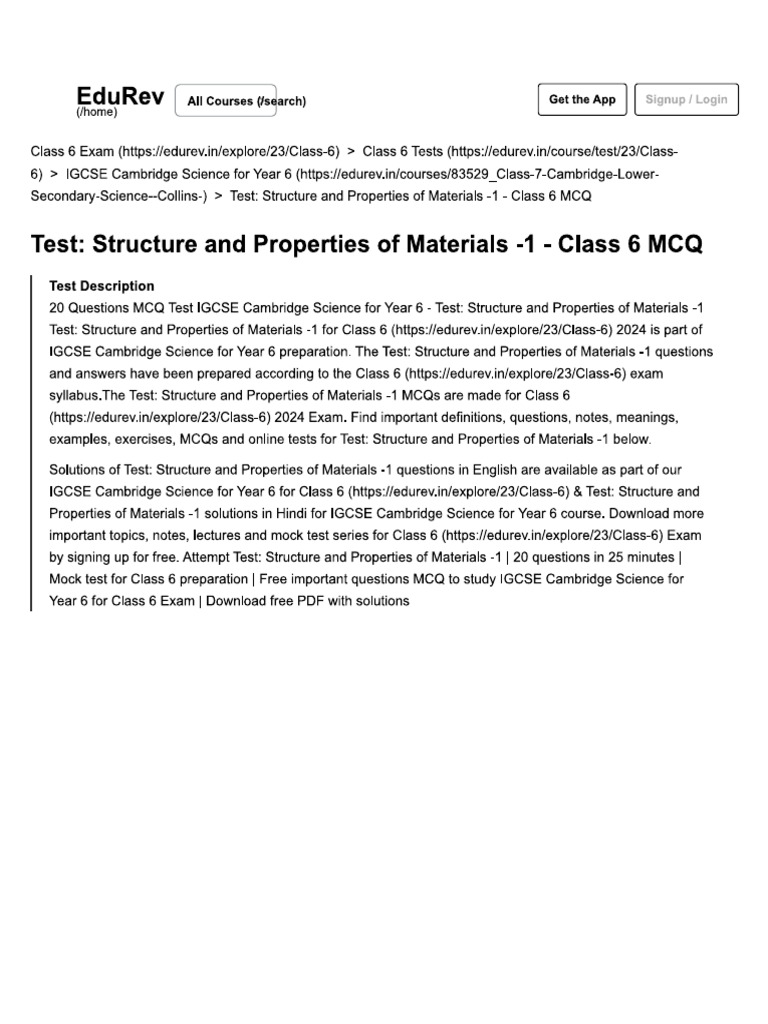 Materials Properties and Changes Test | PDF