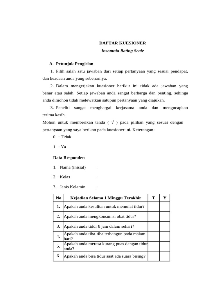 Kuesioner Insomnia dan Media Sosial | PDF