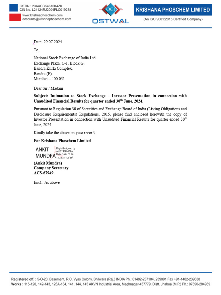 Krishana PR Q1 FY 2024-2025 | PDF | Expense | Inventory