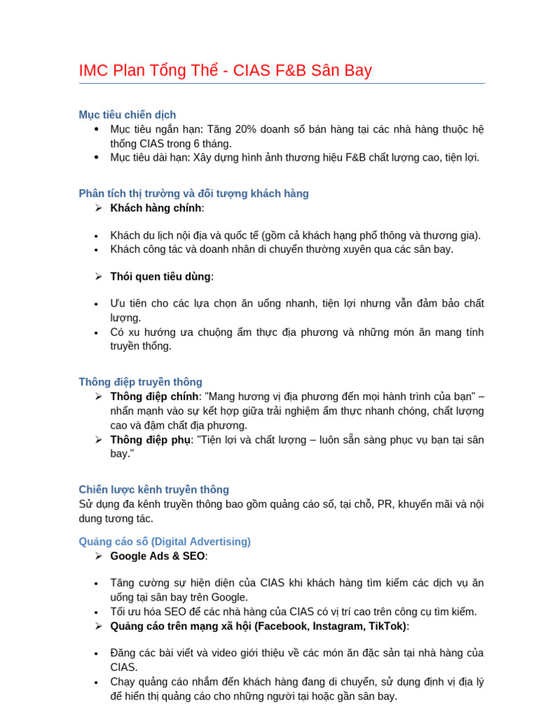 IMCPlan CIAS FnBSanbay | PDF