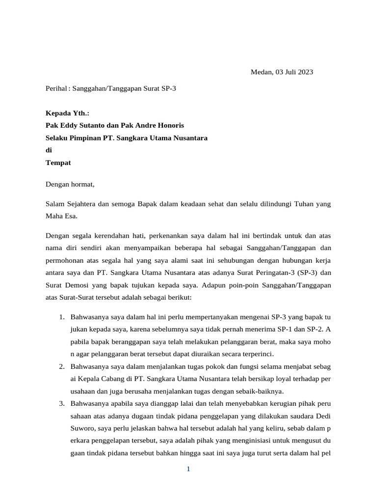 Surat Sanggahan | PDF