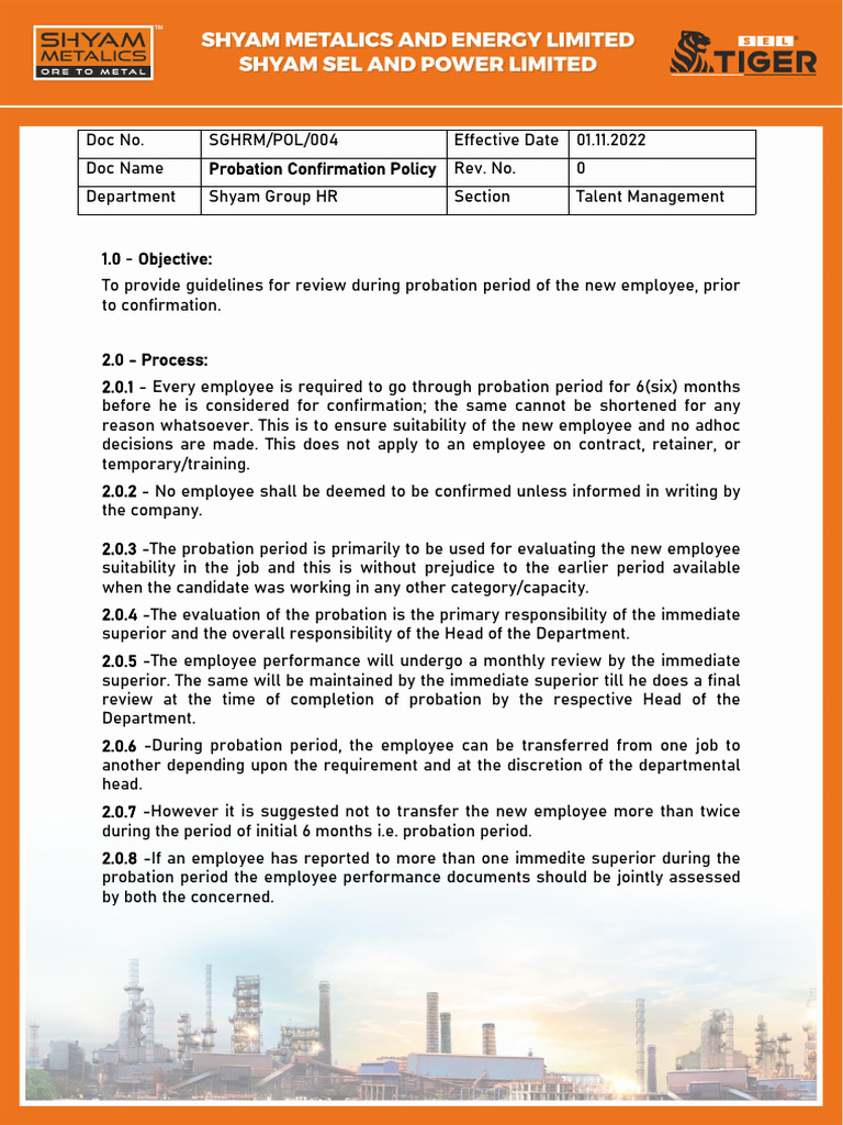 Probation Confirmation Policy | PDF | Employment