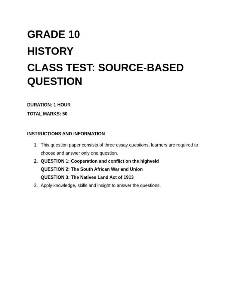 Grade 10 Class Test | PDF