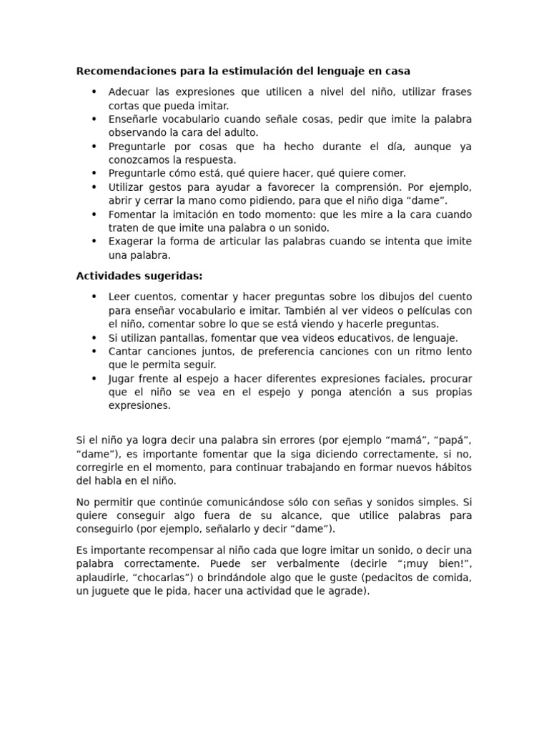 Estimulación del lenguaje en casa | PDF
