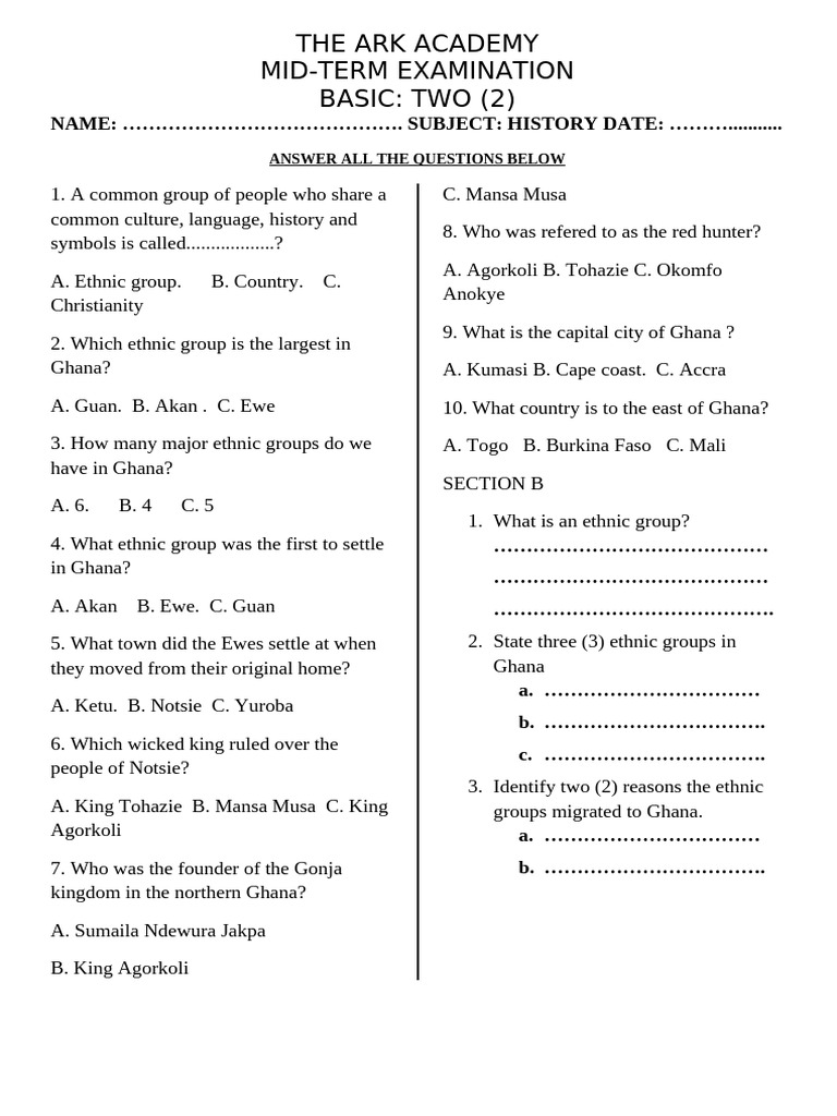 History Exam for Basic Level Students | PDF