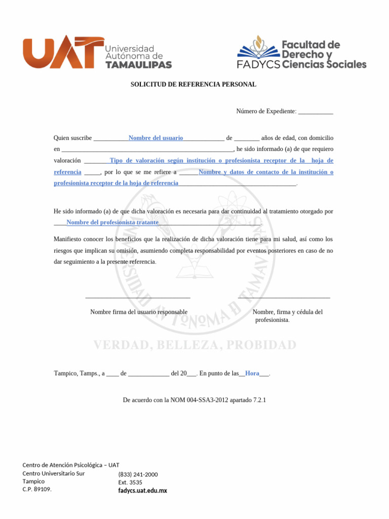 Solicitud de Referencia Personal | PDF