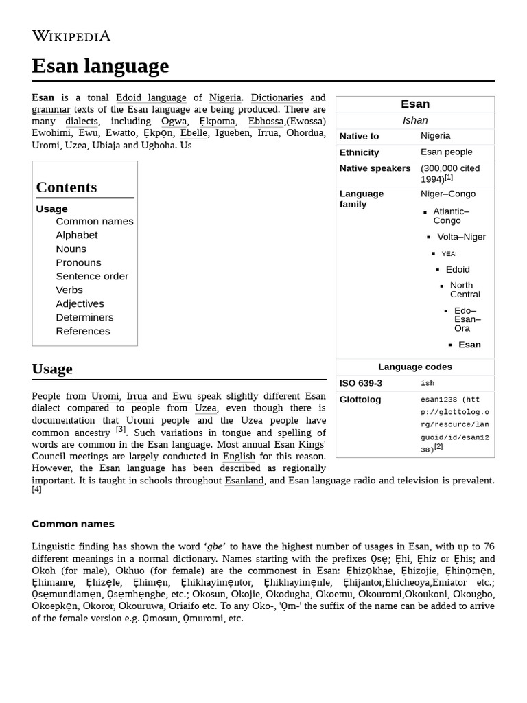 Enwiki Esan - Language 20200725 | PDF | Linguistics | Linguistic Morphology