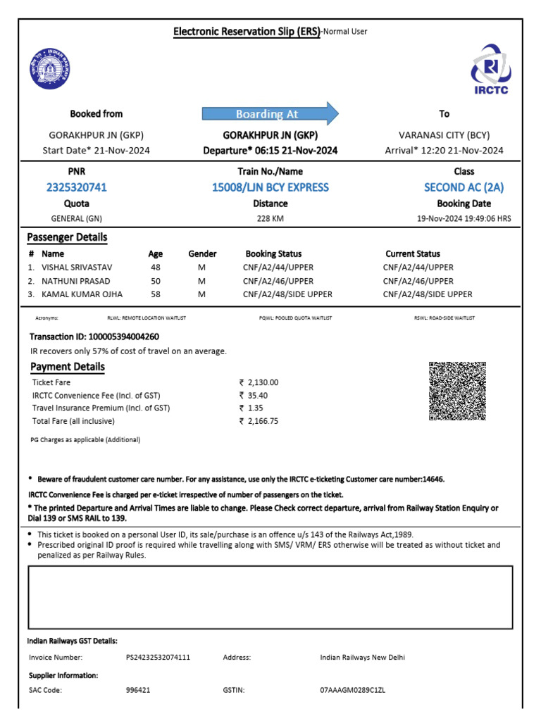 15008/Ljn Bcy Express Second Ac (2A) | PDF | Identity Document | Payments