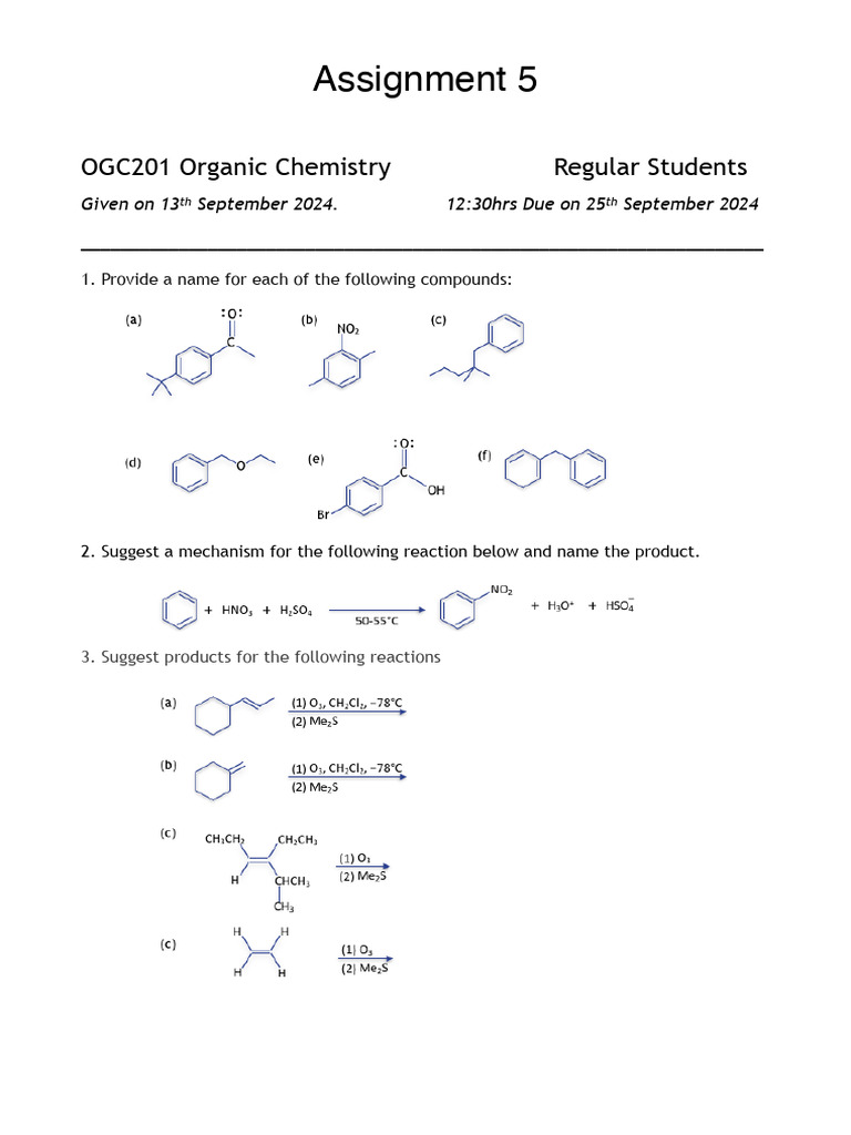 OCH201 Organic Chemistry Assignment 5 For Regular (13th September 2024 ...
