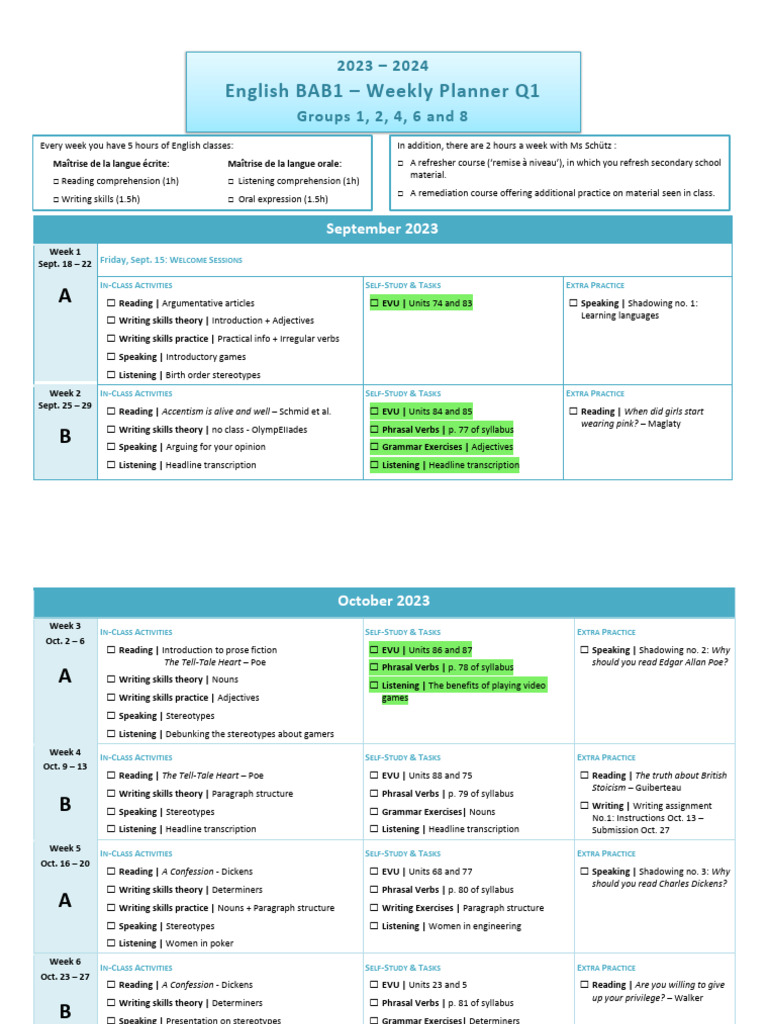 Weekly Planner | PDF | Linguistics | Grammar