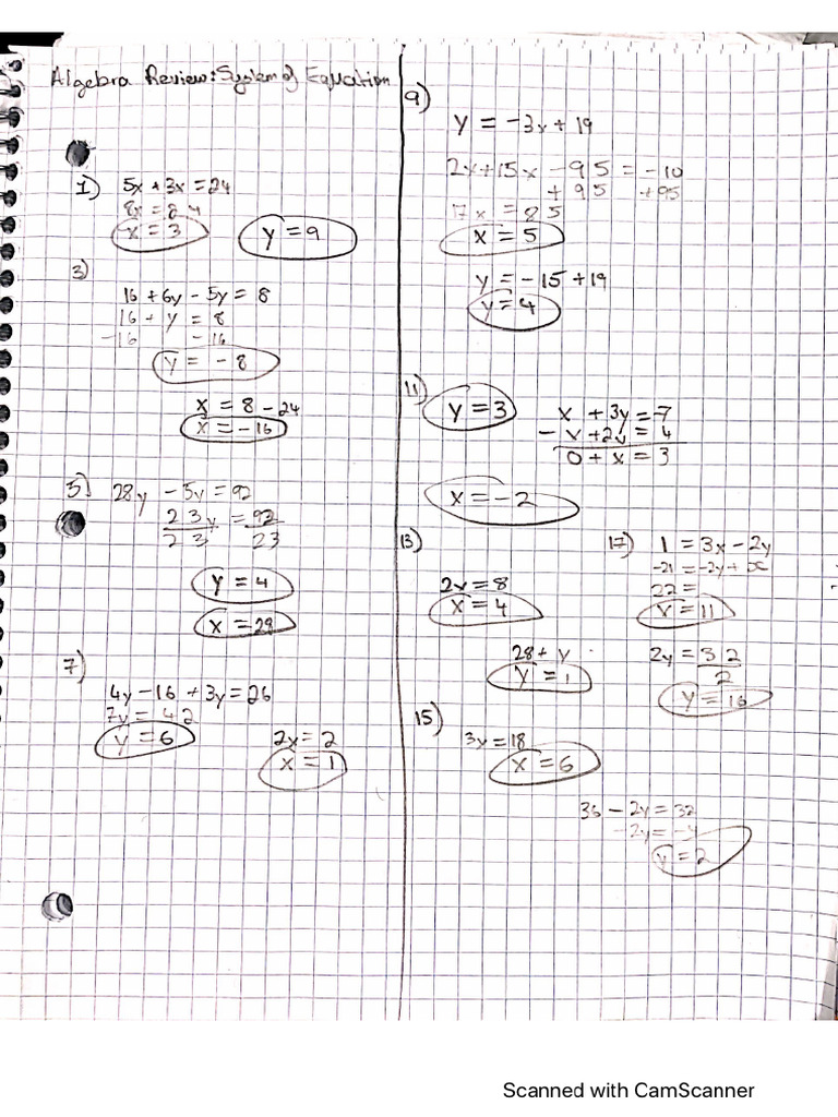 Algebra Review - System of Equations | PDF